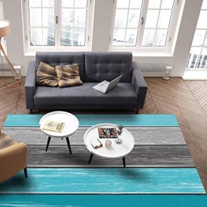 Barn Wood Board Gray Area Rug, Teal Grey Gradient Stripes Living Room Rug, Indoor Non-Slip Rug for Room Sofa Living Room Mat Bedroom Home Decor Floor Mats (3ft×5ft)