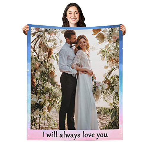 Yeacun Custom Blanket with Photo Text, Customized Picture Personalized Flannel Throw Blankets for Adult Kid Birthday Christmas Halloween Fathers Mothers Valentines Day Gift - 30"x 40"