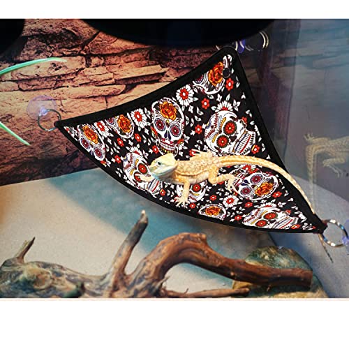 Abizoo Bearded Dragon Hammock, Skull Theme Reptile Lizard Lounger, Punk Style Chameleon Tank Accessories for Leopard Gecko Iguana Snake Frog Hermit crab Halloween Decor