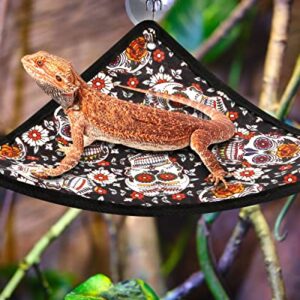 Abizoo Bearded Dragon Hammock, Skull Theme Reptile Lizard Lounger, Punk Style Chameleon Tank Accessories for Leopard Gecko Iguana Snake Frog Hermit crab Halloween Decor