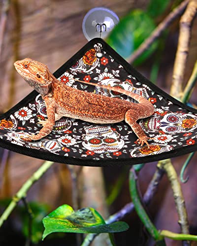 Abizoo Bearded Dragon Hammock, Skull Theme Reptile Lizard Lounger, Punk Style Chameleon Tank Accessories for Leopard Gecko Iguana Snake Frog Hermit crab Halloween Decor