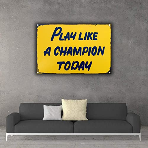 Play Like A Champion Today Sign - Play Sign Inspirational Classic Metal For Bar Restaurant Cafe Men Cave Pub Bar Home Wall Decor（8x12 Inch） (Yellow) …