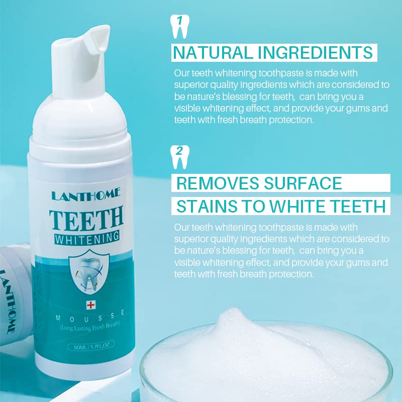 MIESCHER Teeth Whitening Mousse, Refreshing Breath Deep Cleaning Foam Toothpaste Natural Mouth Wash Water,Teeth Whitening Toothpaste Ultra Fine Mousse Foam Reduce Stains Oral Care Toothpaste