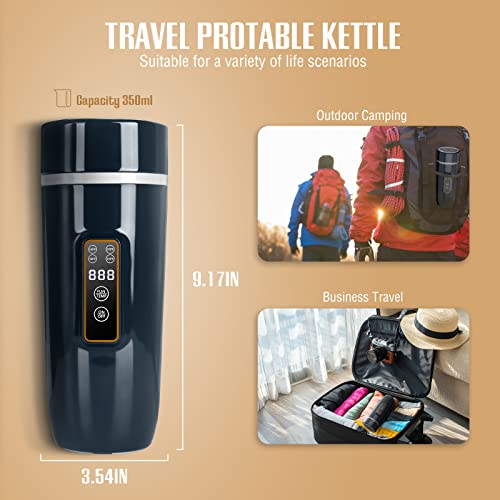 Travel Kettle Electric 304 Stainless Steel Small Portable Water Boilers for Travel Camping Hotel Mini Electric Kettle Portable Thermoses Insulated Bottles Smart Water Mugs,Plug in heating device