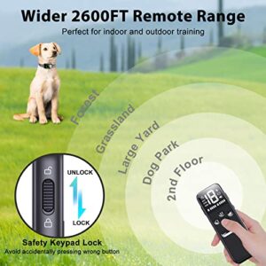 Dog Shock Collar, Dog Training Collar with Remote 2600FT, Haoteful Shock Collar for Large Medium Small Dogs 8-120lbs, 3 Modes Beep, Vibrating, Electric Shock, Security Lock, Waterproof & Rechargeable