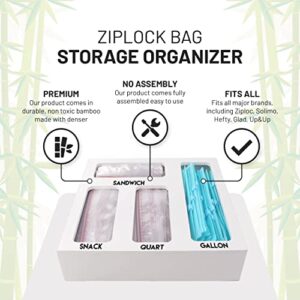 Ziplock Bag Storage Organizer - Bamboo Baggie Organizer for Drawer - Kitchen Organization and Storage - Compatible with Gallon, Quart, Sandwich, and Snack by STSH Products (White)