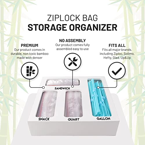 Ziplock Bag Storage Organizer - Bamboo Baggie Organizer for Drawer - Kitchen Organization and Storage - Compatible with Gallon, Quart, Sandwich, and Snack by STSH Products (White)