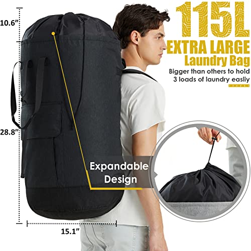 Laundry Backpack Bag 115L, Heavy Duty Laundry Bag with Shoulder Straps, Dirty Clothes Bag for College Dorm Essentials, Hamper Bag for Travel, Laundromat, Apartment, Beach, Camping