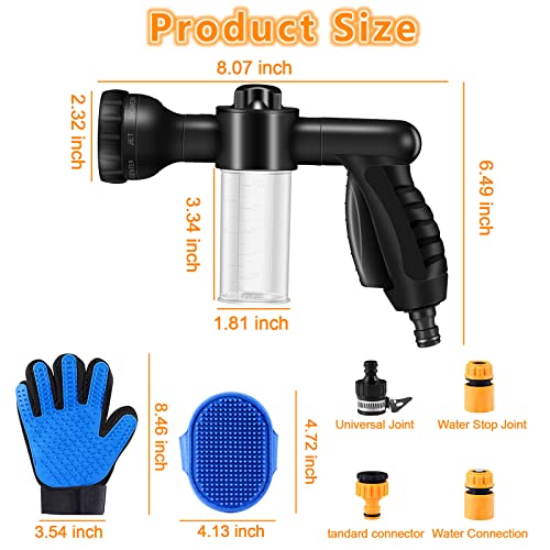 Pup Jet Dog Wash, 8 in 1 Dog Wash Hose Attachment with Soap Dispenser, Dog Washer Water Hose Spray Nozzle, for All Kinds of Pet Showers, Car Wash, Watering Lawns and Plants (Black)