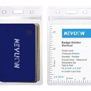 KEYLION 10 Pack ID Card Badge Holder Vertical, Heavy Duty Clear Vinyl Plastic PVC Sleeve Cover w Waterproof Resealable Zip, fit 5 Credit Size Cards or 2.25" x 3.5" Name Badge Inserts