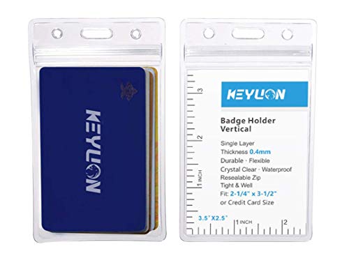 KEYLION 10 Pack ID Card Badge Holder Vertical, Heavy Duty Clear Vinyl Plastic PVC Sleeve Cover w Waterproof Resealable Zip, fit 5 Credit Size Cards or 2.25" x 3.5" Name Badge Inserts