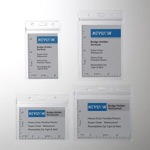 KEYLION 10 Pack ID Card Badge Holder Vertical, Heavy Duty Clear Vinyl Plastic PVC Sleeve Cover w Waterproof Resealable Zip, fit 5 Credit Size Cards or 2.25" x 3.5" Name Badge Inserts