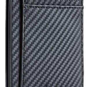 Travelambo Front Pocket Minimalist Leather Slim Wallet RFID Blocking Carbon Fiber Texture(Black)