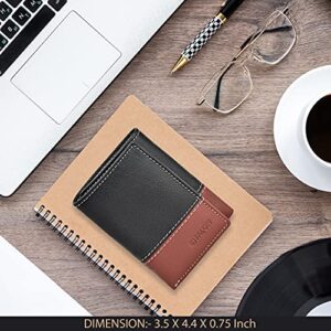 ESTALON Black Tan Leather Trifold Wallet For Men | Front Pocket Style | 1 ID Slot | RFID Protection | Gifts For Him