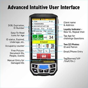 IDVisor Smart Plus ID Scanner - Drivers License and Passport Age Verification & Customer Management - Extra Large 5" LCD Screen, Charger Cradle, Hand Strap, Spare Battery & More