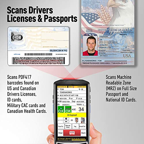 IDVisor Smart Plus ID Scanner - Drivers License and Passport Age Verification & Customer Management - Extra Large 5" LCD Screen, Charger Cradle, Hand Strap, Spare Battery & More