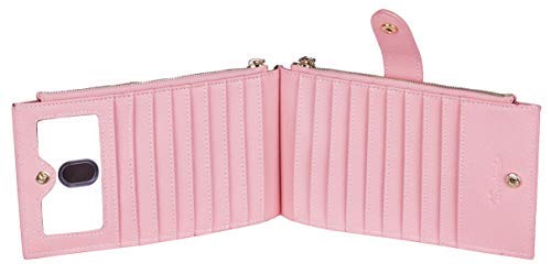 Travelambo Womens Wallet RFID Blocking Bifold Multi Card Case Wallet with Zipper Pocket Crosshatch (Pink Sakura 2191)