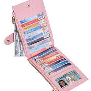 Travelambo Womens Wallet RFID Blocking Bifold Multi Card Case Wallet with Zipper Pocket Crosshatch (Pink Sakura 2191)