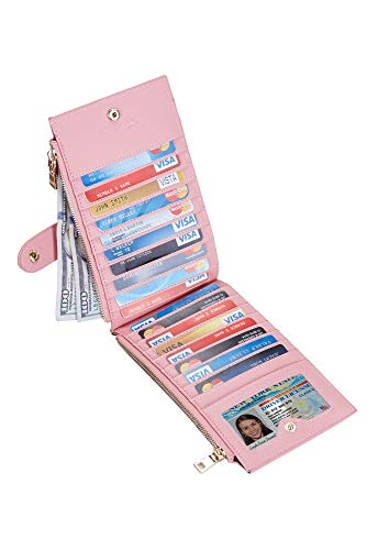 Travelambo Womens Wallet RFID Blocking Bifold Multi Card Case Wallet with Zipper Pocket Crosshatch (Pink Sakura 2191)