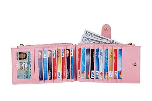 Travelambo Womens Wallet RFID Blocking Bifold Multi Card Case Wallet with Zipper Pocket Crosshatch (Pink Sakura 2191)