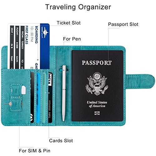 WALNEW Passport Holder Cover Case RFID Passport Travel Wallet, Blue