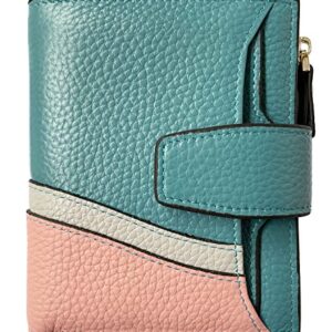 AINIMOER Women's RFID Blocking Leather Small Compact Bi-fold Zipper Pocket Wallet Card Case Purse with id Window (Wavy Sky Blue)