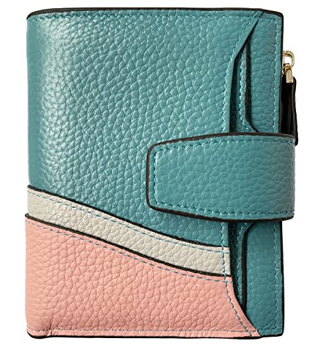 AINIMOER Women's RFID Blocking Leather Small Compact Bi-fold Zipper Pocket Wallet Card Case Purse with id Window (Wavy Sky Blue)