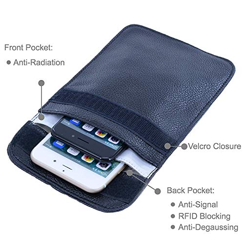 Leather Faraday Bag RFID Cell Phone Signal Blocking/Jammer Pouch Bag Anti-Spying/Tracking/Radiation GPS Shielding Passport Sleeve/Wallet Case,Car Key FOB