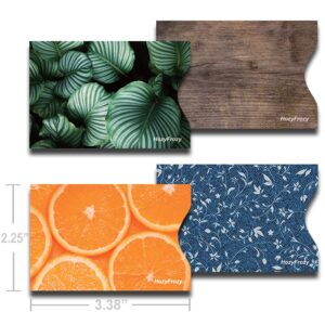 8 RFID Blocking Sleeves, Credit Card Protector, Anti-Theft Credit Card Holder, Easy to Recognize, 8 Different Themes, Wood, Denim, Leaves, Candies, Oranges, Vivid Sky, Astronaut, Blue Ink Swirl