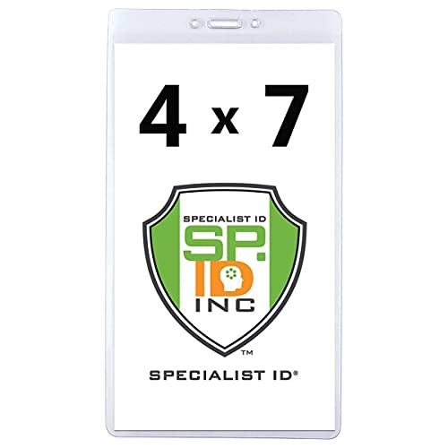 5 Pack - Extra Large 4 1/8 X 7 1/2 Ticket & Badge Holder - Heavy Duty Clear Plastic 4 X 7 Card Insert Protector for Sports Tickets, Press Passes and Name Badges by Specialist ID