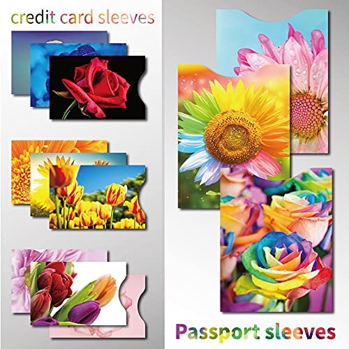 CARSLIFE 12 RFID Blocking Sleeves (9 Credit card sleeves & 3 passport sleeves) Anti RFID Identity Theft Protection,Beautiful flowers design