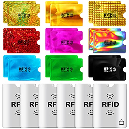 24 Pieces RFID Blocking Sleeves Identity Credit Card Sleeves Set, Including 18 Card Protector RFID Card Holders and 6 Anti Theft Passport Protectors for Women Men (Rich Style)