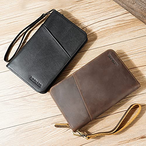 Polare Full Grain Leather Passport Holder Cover Case for Men and Women RFID Blocking Family Travel Wallet Holds 6 Passports (Dark Brown)