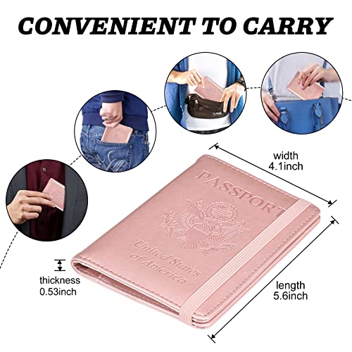 HerriaT Passport and Vaccine Card Holder Combo,Cover Case with CDC Vaccination Card Slot, Leather Travel Documents Organizer Protector, with RFID Blocking, for Women and Men