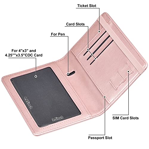 HerriaT Passport and Vaccine Card Holder Combo,Cover Case with CDC Vaccination Card Slot, Leather Travel Documents Organizer Protector, with RFID Blocking, for Women and Men