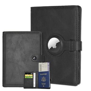 hoorinb travel passport wallet for women men with airtag holder, rfid passport and vaccine card holder combo with card slot, leather airtag passport holder and airplane travel essentials