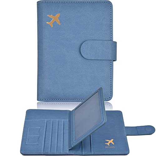 Doulove Passport and Vaccine Card Holder Combo Rfid Blocking, Upgraded Multi-Function Travel Wallet Passport Holder with Card Slot, Passport Cover for Women Men Blue