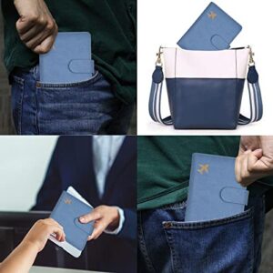 Doulove Passport and Vaccine Card Holder Combo Rfid Blocking, Upgraded Multi-Function Travel Wallet Passport Holder with Card Slot, Passport Cover for Women Men Blue