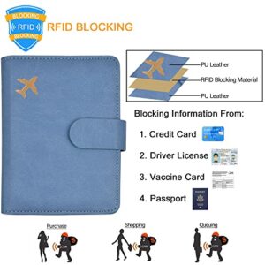 Doulove Passport and Vaccine Card Holder Combo Rfid Blocking, Upgraded Multi-Function Travel Wallet Passport Holder with Card Slot, Passport Cover for Women Men Blue