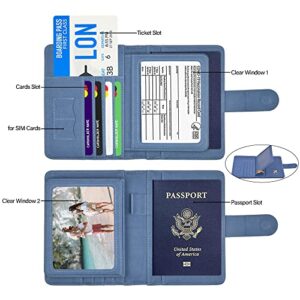 Doulove Passport and Vaccine Card Holder Combo Rfid Blocking, Upgraded Multi-Function Travel Wallet Passport Holder with Card Slot, Passport Cover for Women Men Blue