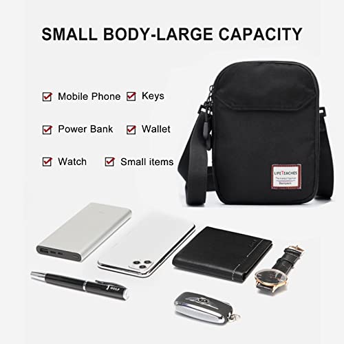 Mini Crossbody Bag Small Shoulder Bag For Men Travel Wallet Passport Holder Phone Purse Unisex, Mini Messenger Satchel Bag For Women Fanny Pack Neck Pouch Bag With Headphone Jack - Black Large SIze