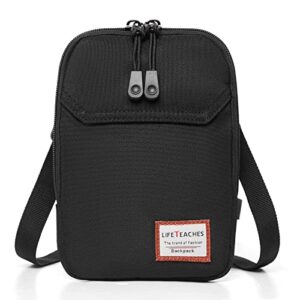 Mini Crossbody Bag Small Shoulder Bag For Men Travel Wallet Passport Holder Phone Purse Unisex, Mini Messenger Satchel Bag For Women Fanny Pack Neck Pouch Bag With Headphone Jack - Black Large SIze