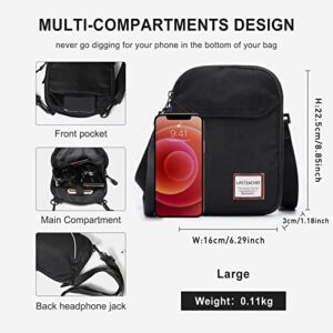 Mini Crossbody Bag Small Shoulder Bag For Men Travel Wallet Passport Holder Phone Purse Unisex, Mini Messenger Satchel Bag For Women Fanny Pack Neck Pouch Bag With Headphone Jack - Black Large SIze