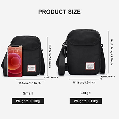 Mini Crossbody Bag Small Shoulder Bag For Men Travel Wallet Passport Holder Phone Purse Unisex, Mini Messenger Satchel Bag For Women Fanny Pack Neck Pouch Bag With Headphone Jack - Black Large SIze