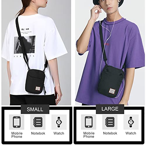 Mini Crossbody Bag Small Shoulder Bag For Men Travel Wallet Passport Holder Phone Purse Unisex, Mini Messenger Satchel Bag For Women Fanny Pack Neck Pouch Bag With Headphone Jack - Black Large SIze