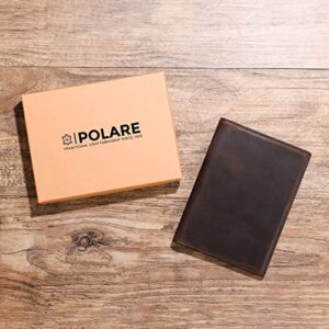 Polare Full Grain Leather Passport Holder RFID Blocking Travel Bifold Wallet Passport Holders 2 Passports (Dark Brown)