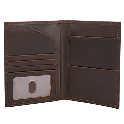 Polare Full Grain Leather Passport Holder RFID Blocking Travel Bifold Wallet Passport Holders 2 Passports (Dark Brown)