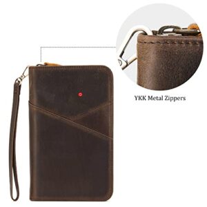 Polare Full Grain Leather Passport Holder With YKK Zipper RFID Blocking Travel Document Organizer Ticket Holder Cover Case Holds 2 Passports (Dark Brown)