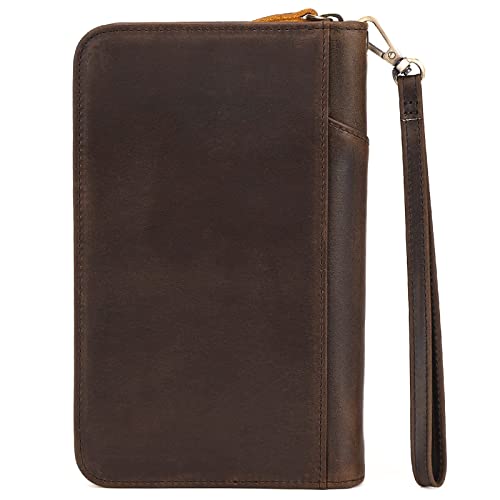 Polare Full Grain Leather Passport Holder With YKK Zipper RFID Blocking Travel Document Organizer Ticket Holder Cover Case Holds 2 Passports (Dark Brown)