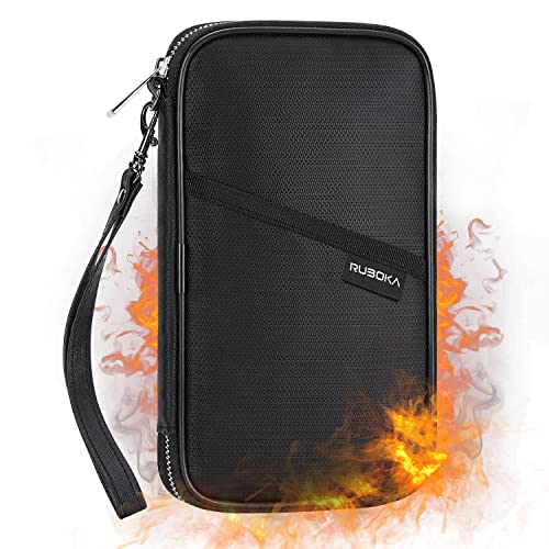 ruboka Fire-resistant RFID Blocking Passport Holder Wallet (4.3inx8.6in), Family Multiple Passport Holder Cover Bag Water-resistant, Travel Document Organizer Credit Card Clutch Bag for Men Women